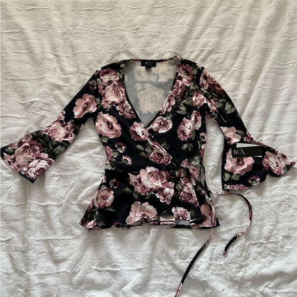 BCX | Tops | Bcx Flower Print Bellsleeve Wrap Top | Poshmark